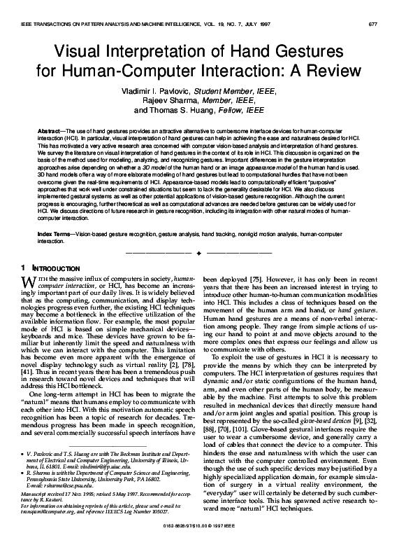 (PDF) Visual Interpretation of Hand Gestures for Human-Computer ...