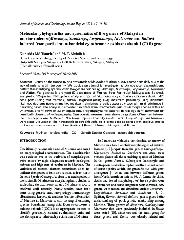 (PDF) Molecular phylogenetics and systematics of five genera of ...