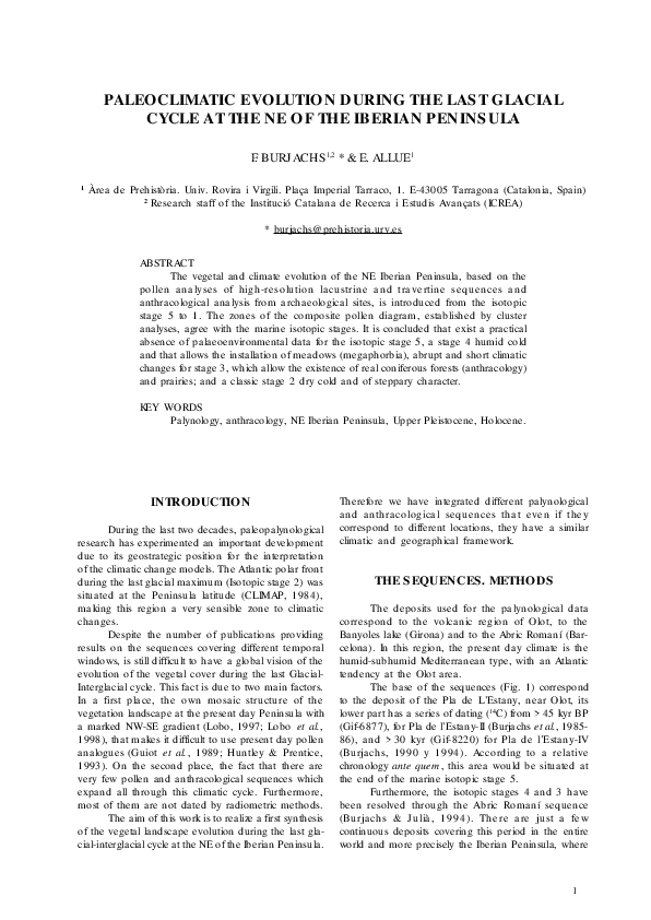 Paleoclimatic evolution during the last glacial cycle at the NE of the ...