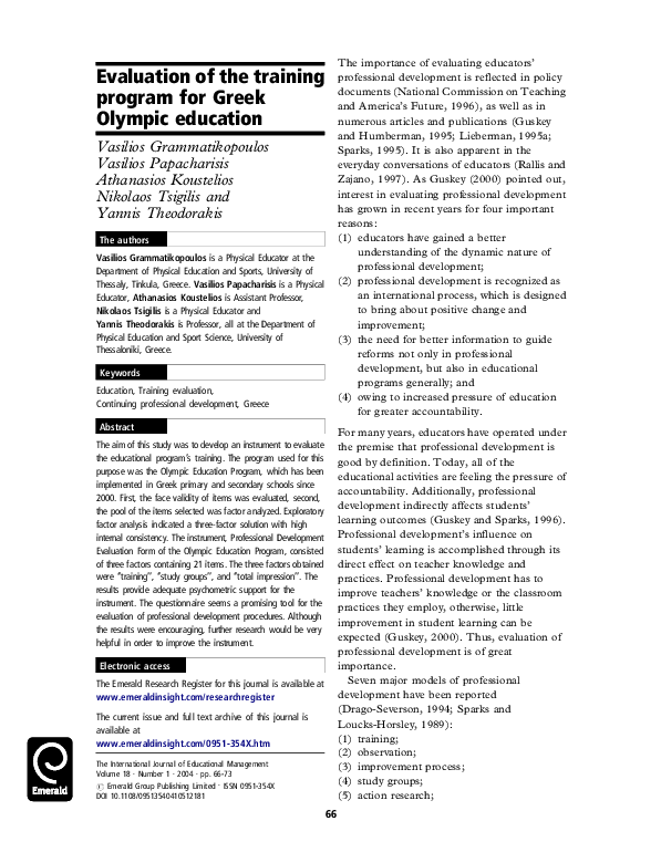 (PDF) Evaluation of the training program for Greek Olympic education