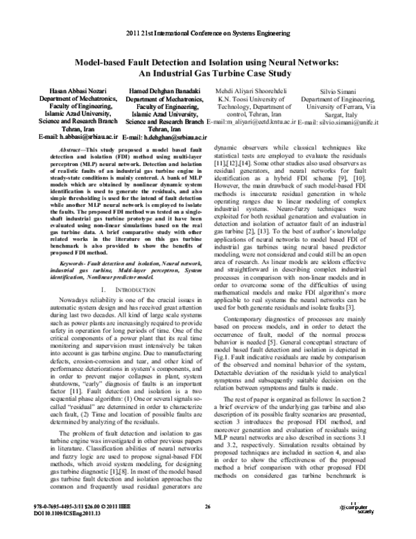 Pdf Model Based Fault Detection And Isolation Using Neural Networks 8682