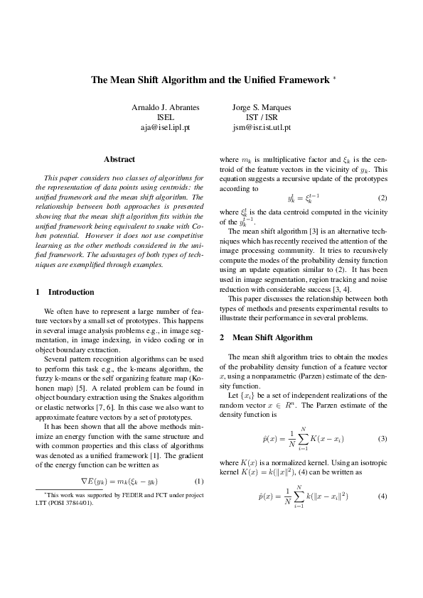 (PDF) The Mean Shift Algorithm and the Unified Framework