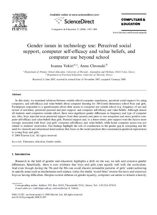 (PDF) Gender issues in technology use: Perceived social support ...