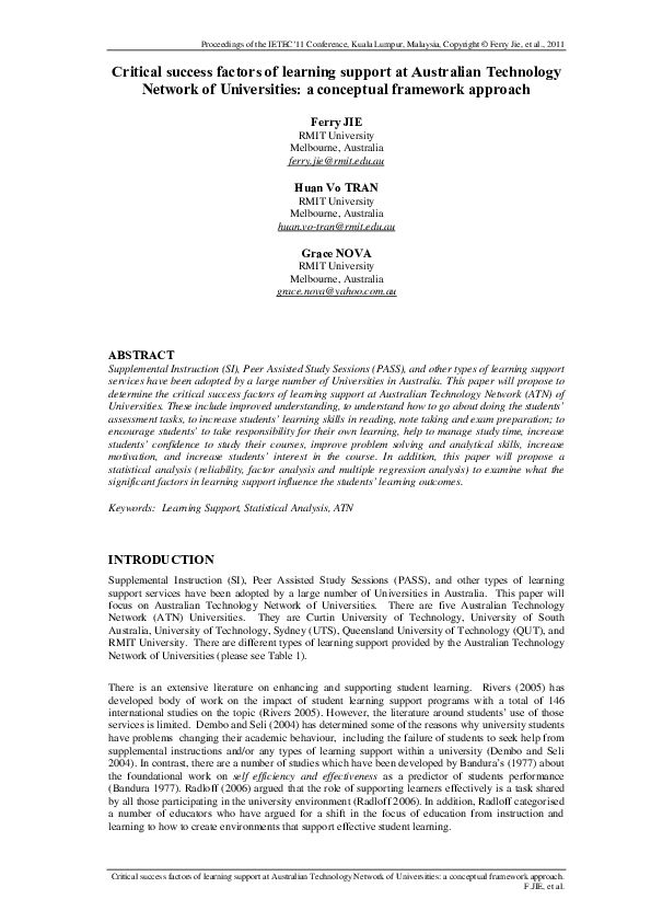 (PDF) Critical success factors of learning support at Australian ...