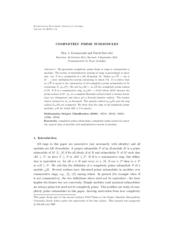 (PDF) Completely prime submodules
