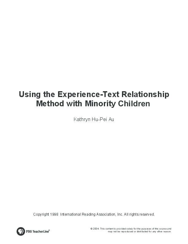 (PDF) Using the experience-text-relationship method with minority children