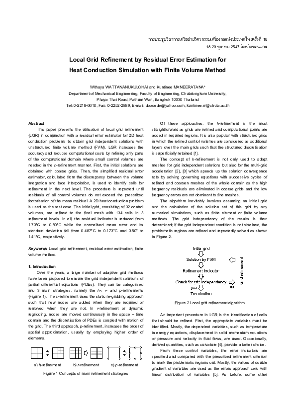 Pdf Local Grid Refinement By Residual Error Estimation For Heat Conduction Simulation With