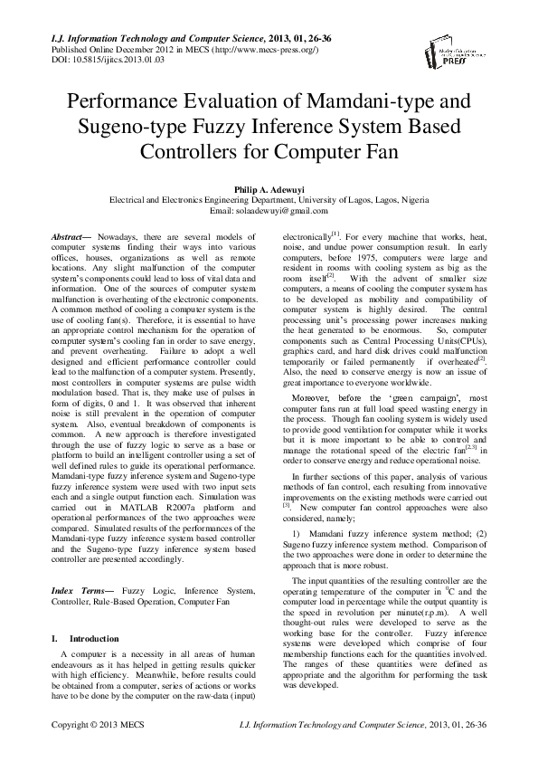 (PDF) Performance Evaluation of Mamdani-type and Sugeno-type Fuzzy ...