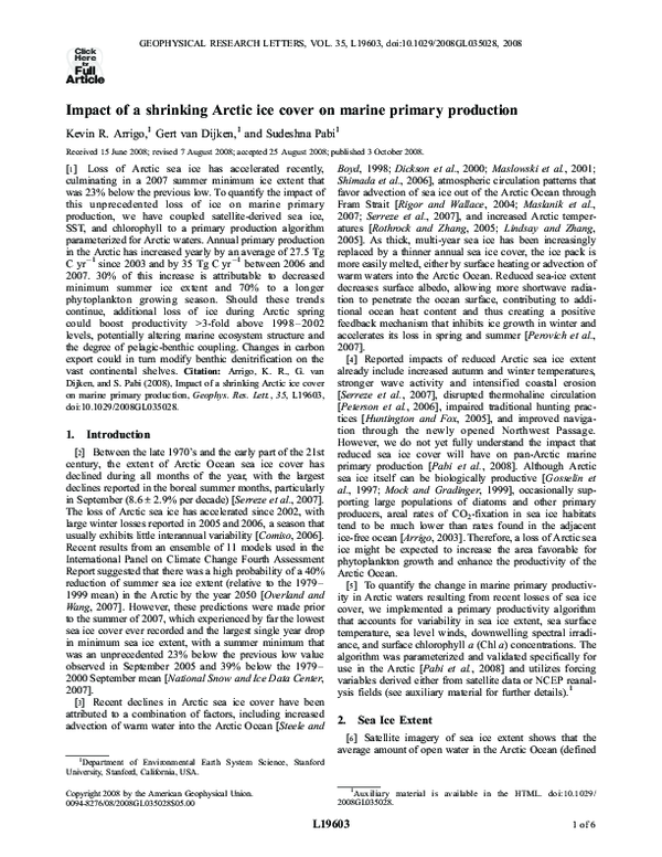(PDF) Impact of a shrinking Arctic ice cover on marine primary production