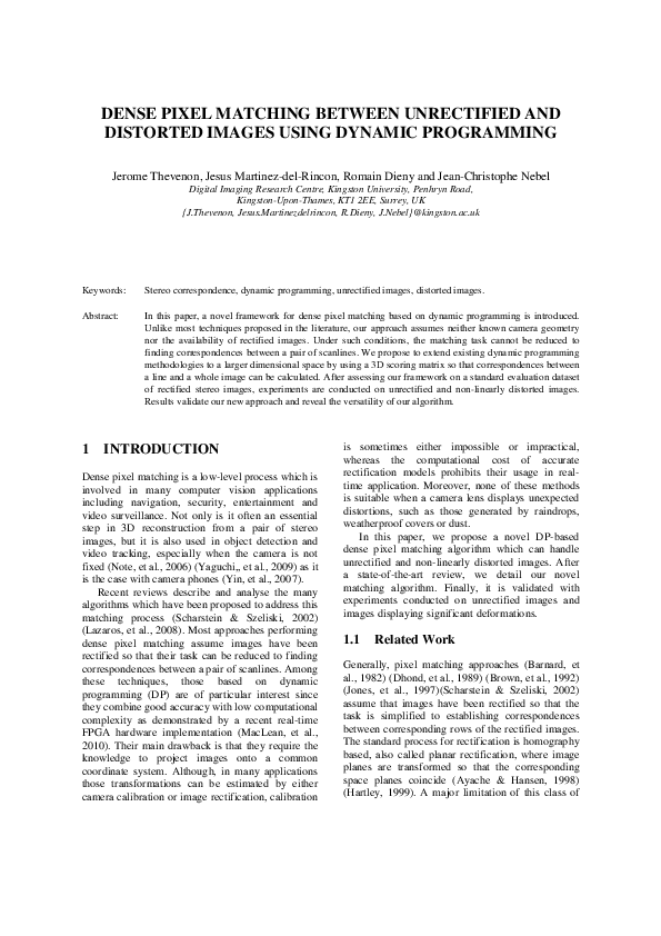 Pdf Dense Pixel Matching Between Unrectified And Distorted Images Using Dynamic Programming