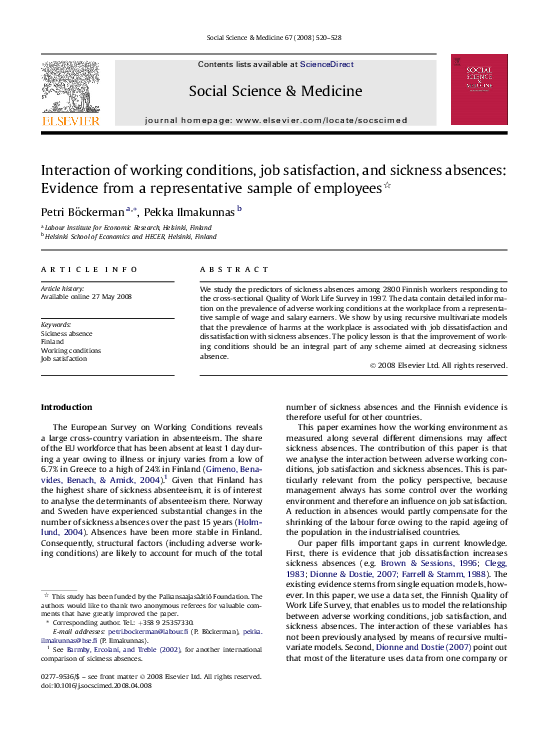 (PDF) Interaction of working conditions, job satisfaction, and sickness ...