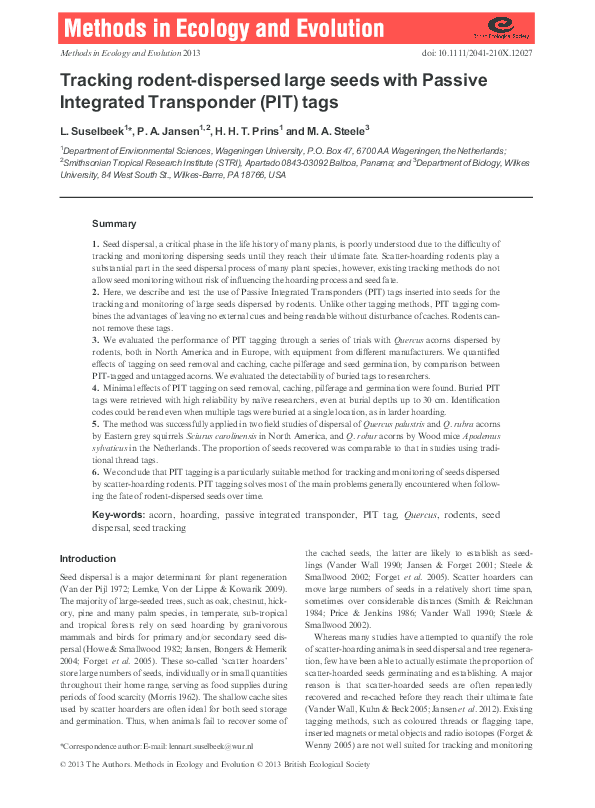 (PDF) Tracking rodent‐dispersed large seeds with Passive Integrated ...