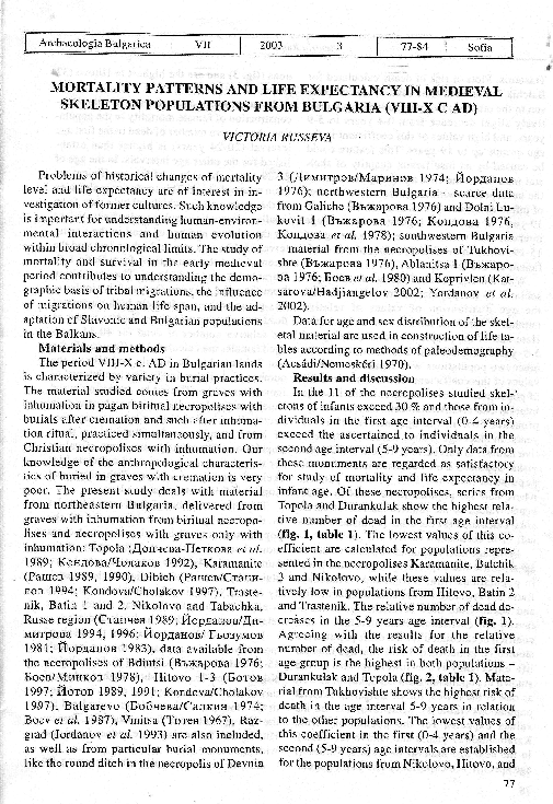 (PDF) Russeva, V., 2003. Mortality patterns and life expectancy in ...