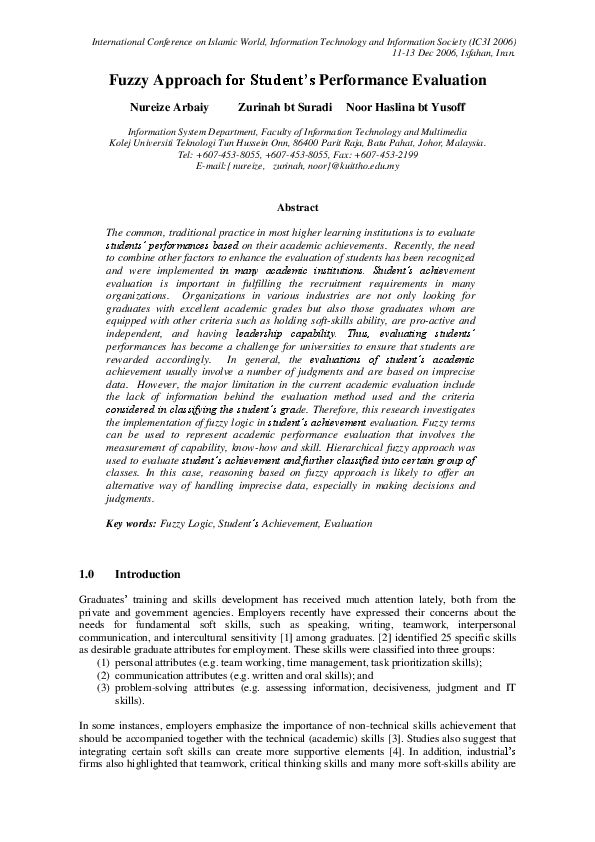 (PDF) Fuzzy Approach For Students Performance Evaluation