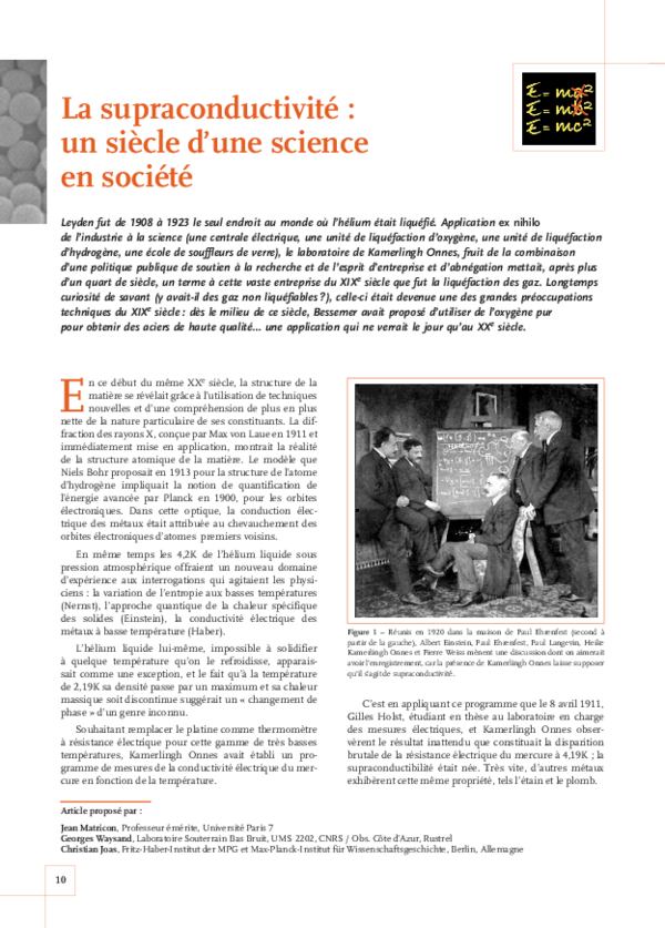 (PDF) La supraconductivité: un siècle d'une science en société