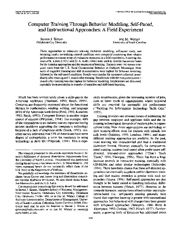 (PDF) Computer training through behavior modeling, self-paced, and ...