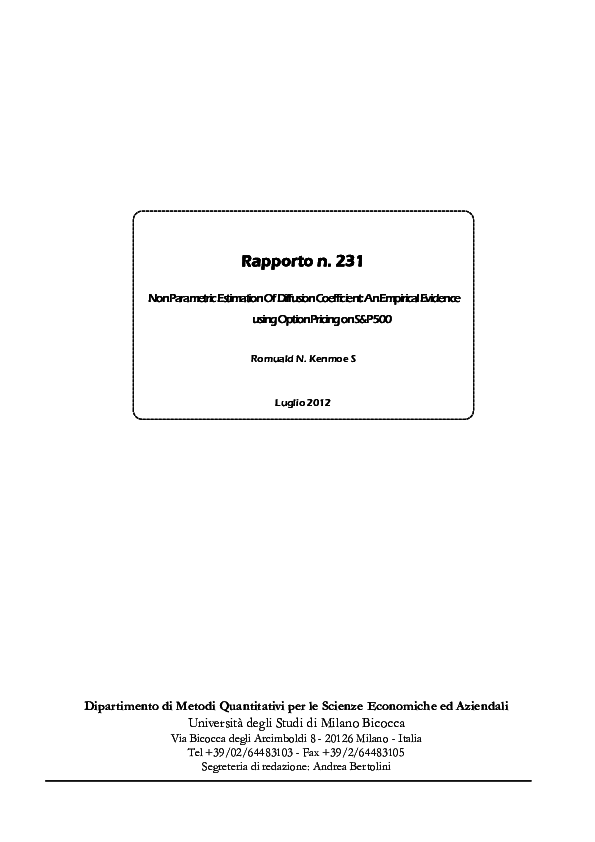 Pdf Nonparametric Estimation Of Diffusion Coefficient An Empirical