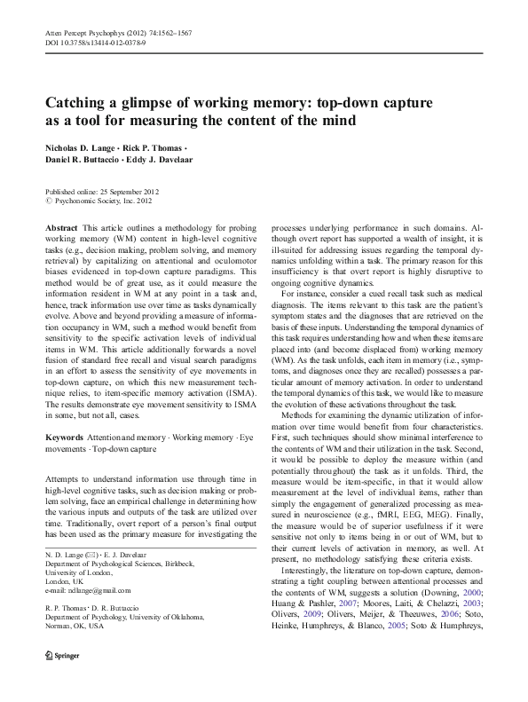 Catching a glimpse of working memory: top-down capture as a tool for ...