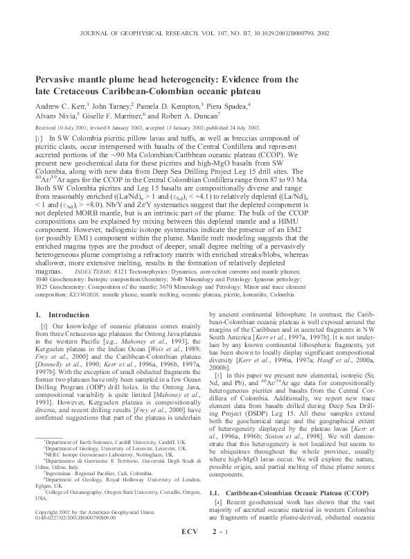 (PDF) Pervasive mantle plume head heterogeneity: Evidence from the late ...