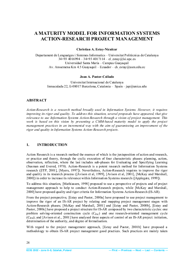 (PDF) A Maturity Model For Information Systems Action-research Project ...