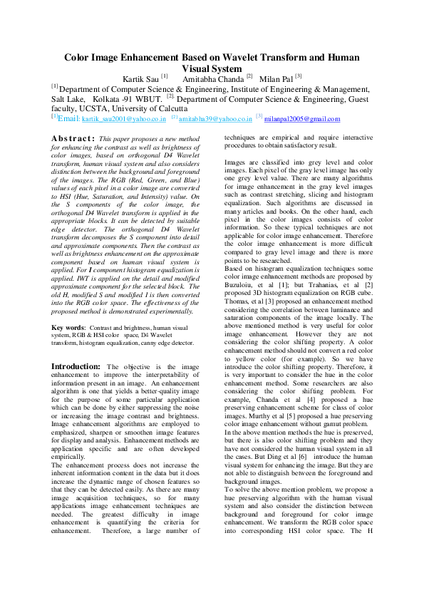 (PDF) Color image enhancement based on wavelet transform and human ...