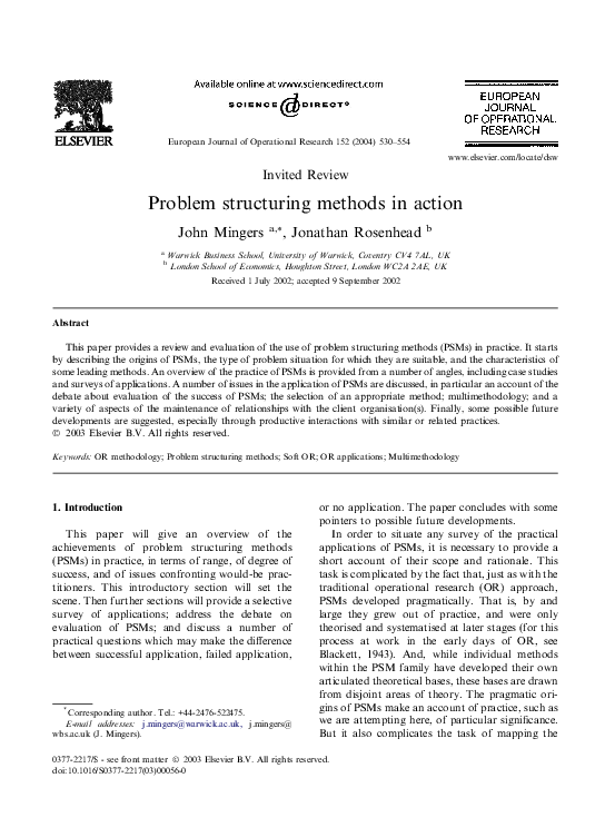 (PDF) Problem structuring methods in action (PDF) Problem structuring methods in action