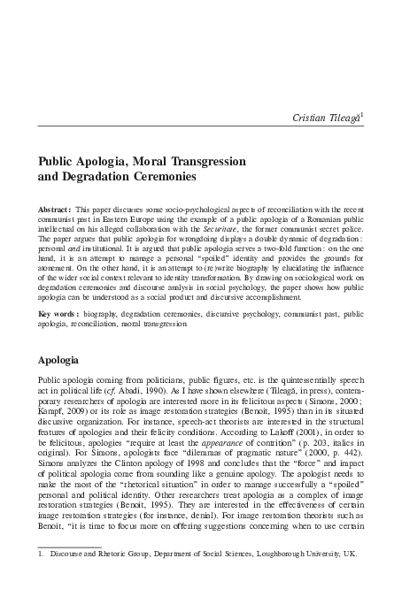 (PDF) Public apologia, moral transgression and degradation ceremonies