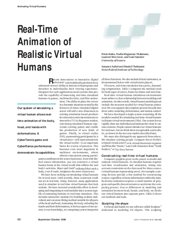 (PDF) Real-Time Animation of Realistic Virtual Humans