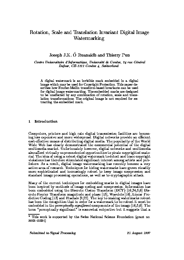 (PDF) Rotation, scale and translation invariant digital image watermarking (PDF) Rotation, scale and translation invariant digital image watermarking