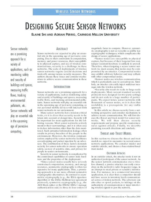 Pdf Designing Secure Sensor Networks
