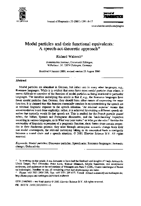 (PDF) Modal particles and their functional equivalents: a speech-act ...