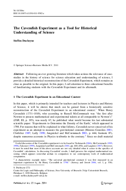 (PDF) The Cavendish experiment as a tool for historical understanding ...
