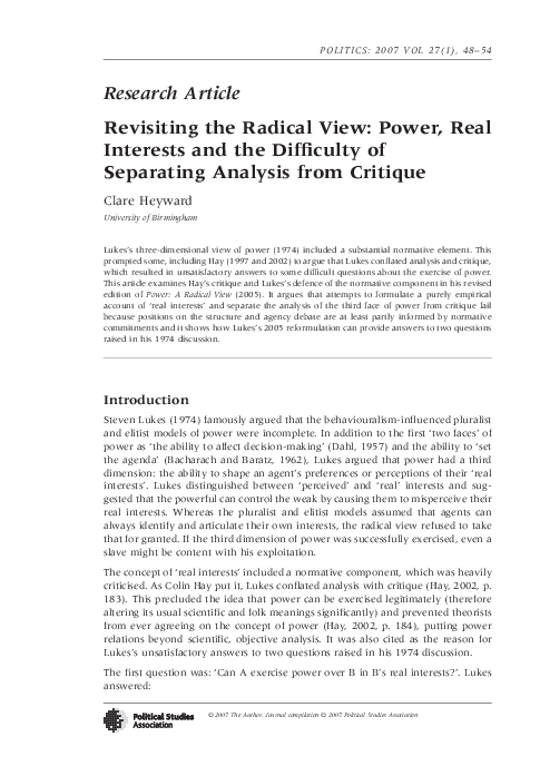 (PDF) Revisiting the radical view: power, real interests and the ...