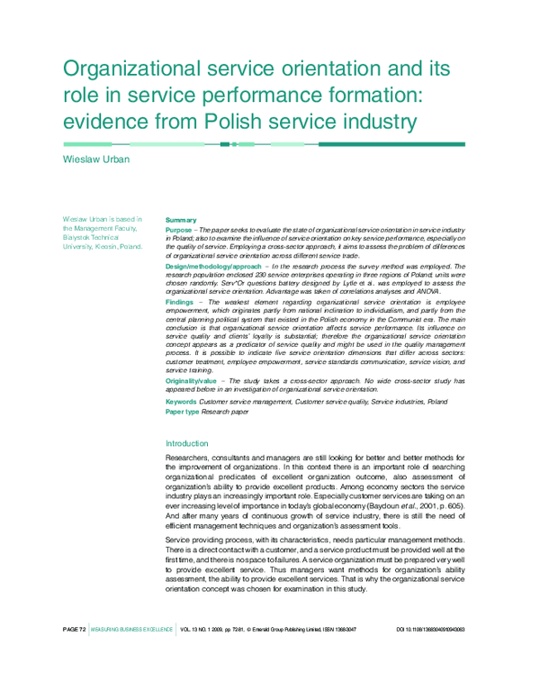 (PDF) Organizational service orientation and its role in service ...