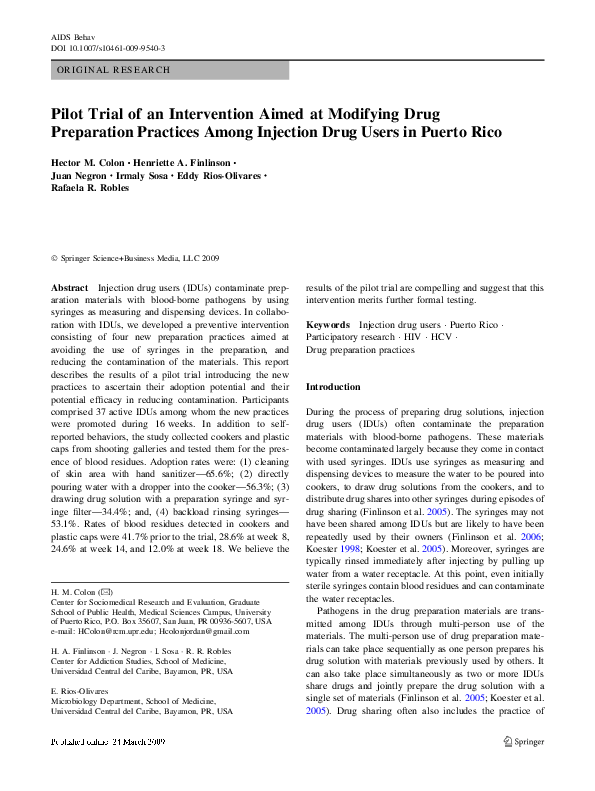 (PDF) Pilot Trial of an Intervention Aimed at Modifying Drug ...