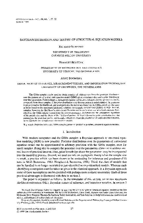 Pdf Bayesian Estimation In Sem Using Gibbs Sampling