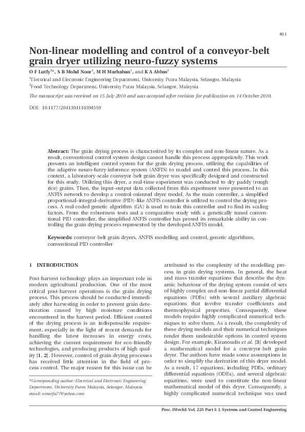 (PDF) Non-linear modelling and control of a conveyor-belt grain dryer utilizing neuro-fuzzy systems