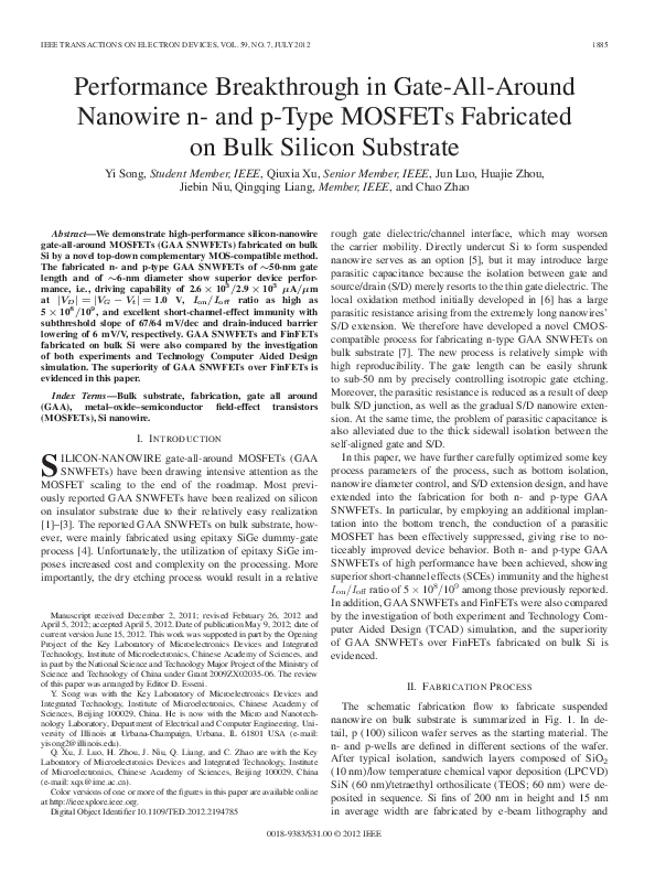 (PDF) Performance Breakthrough in Gate-All-Around Nanowire n- and p-Type MOSFETs Fabricated on ...