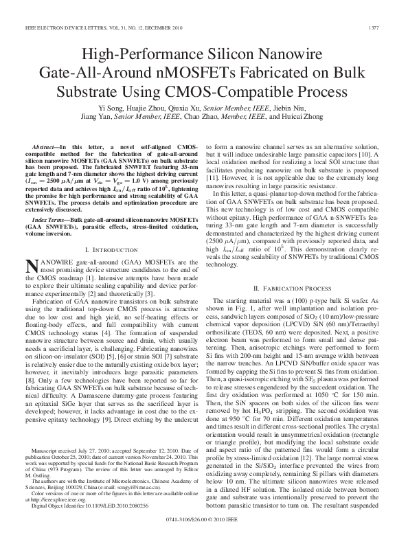 (PDF) High-performance silicon nanowire gate-all-around nMOSFETs fabricated on bulk substrate ...
