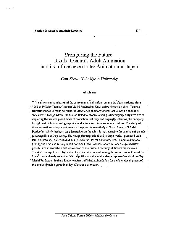 (PDF) Prefiguring the Future: Tezuka Osamu's Adult Animation and its Influence on Later ...