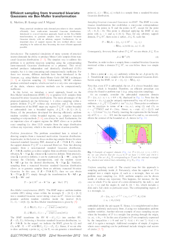 Pdf Efficient Sampling From Truncated Bivariate Gaussians Via The Box Muller Transformation