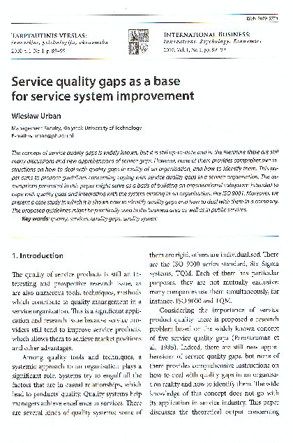 (PDF) Service quality gaps as a base for service system improvement