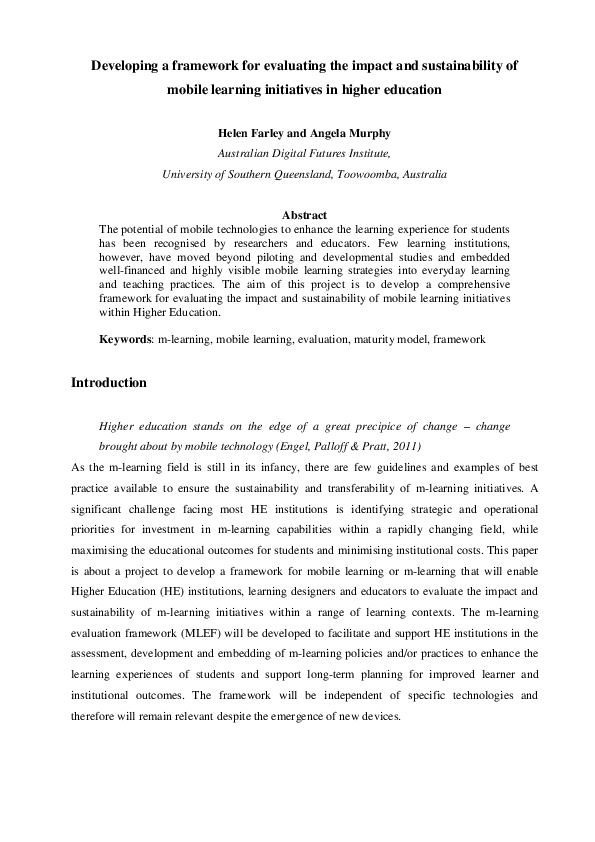 (PDF) Developing a framework for evaluating the impact and ...