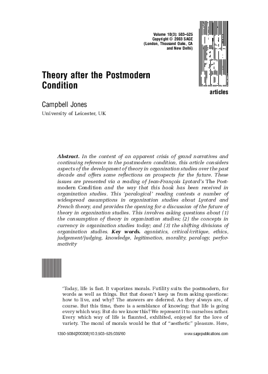 (PDF) Theory after the postmodern condition
