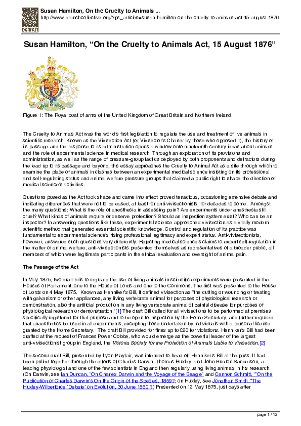 (PDF) Cruelty to Animals Act 15 August 1876