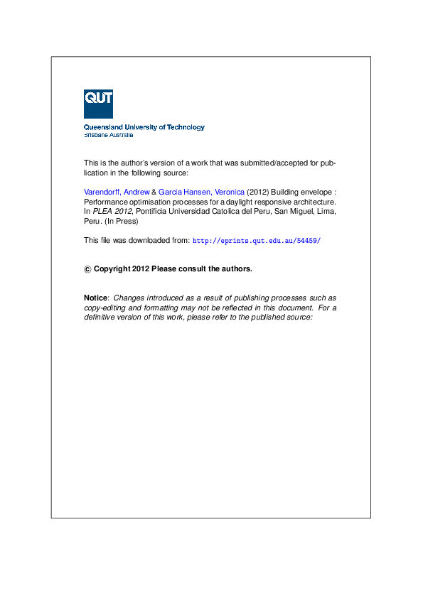 (PDF) Building envelope: Performance optimisation processes for a daylight responsive architecture