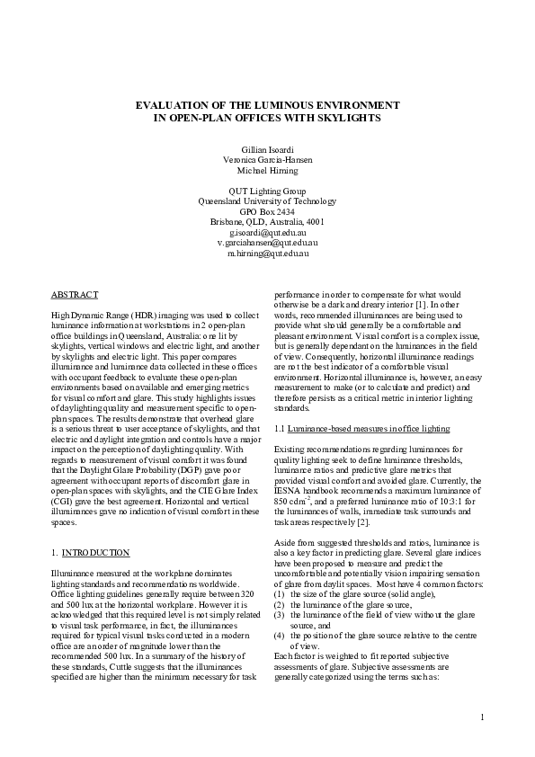 (PDF) Evaluation of the Luminous Environment in Open-plan Offices with ...