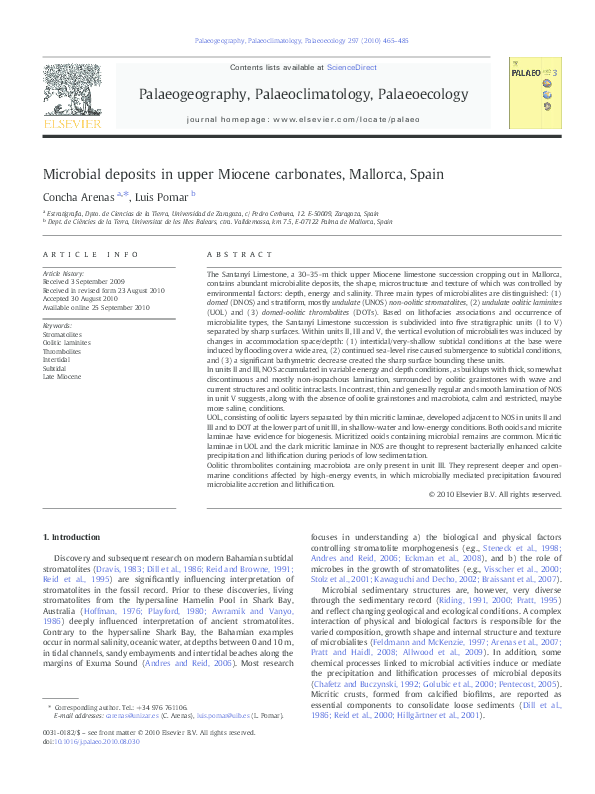 (PDF) Microbial deposits in upper Miocene carbonates, Mallorca, Spain