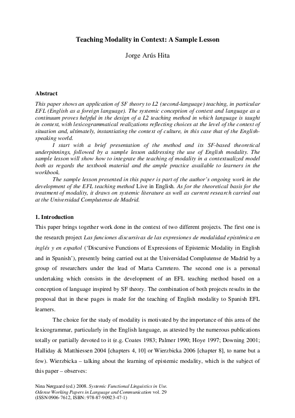 (PDF) Teaching Modality in Context: A Sample Lesson