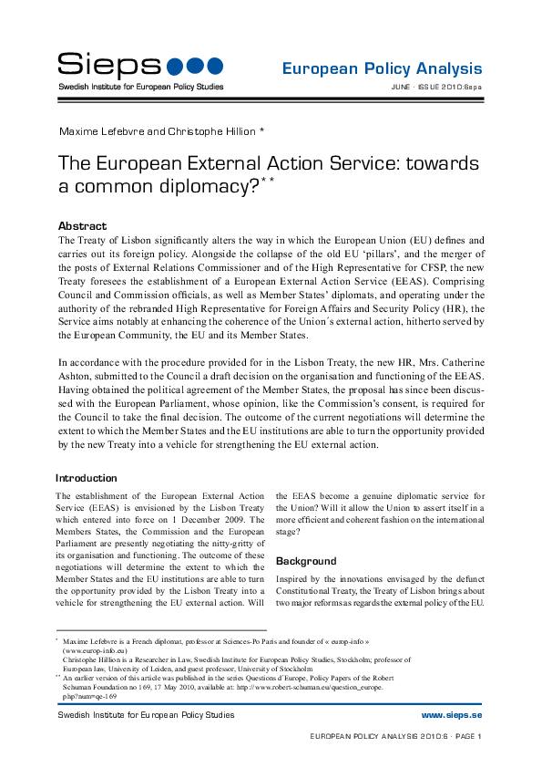 (PDF) The European External Action Service: towards a common diplomacy?